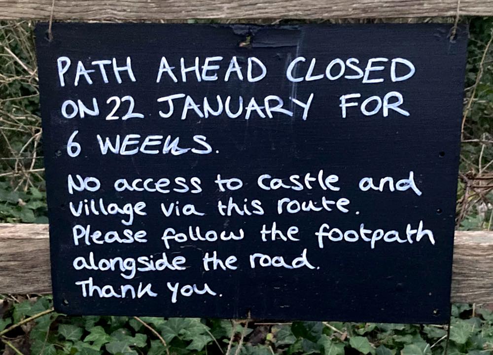 Closure of footpath from Castle View Car Park – Corfe Castle